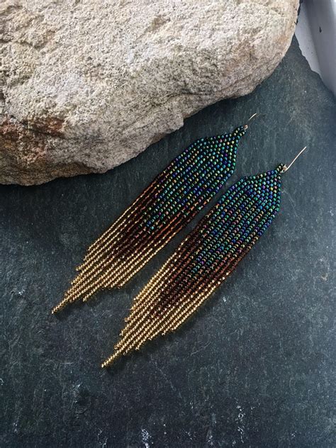 Long Native American Beaded Shoulder Duster Glass Seed Bead Statement