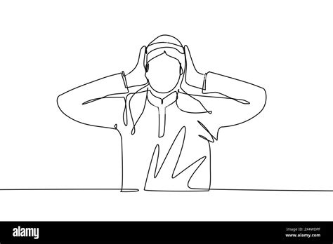 Continuous One Line Drawing Arabian Man Covering Or Closing His Ears