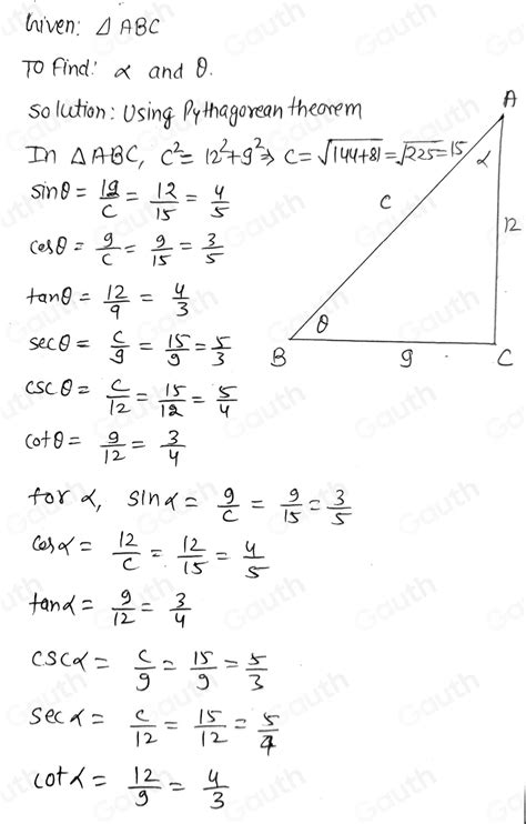 Solved A Determine The Six Trigonometric Ratios Of αand θ A For θ Forα Inθ Sin θ Sin A 1 Cosθ