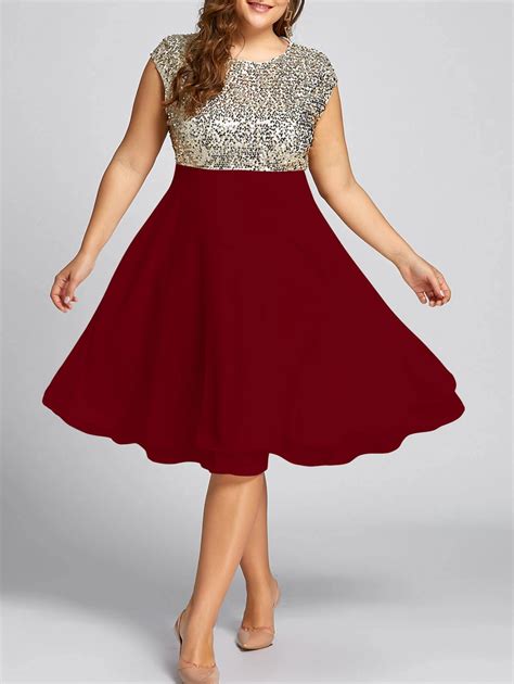 [36 Off] Flounce Plus Size Sparkly Sequin Cocktail Dress Rosegal