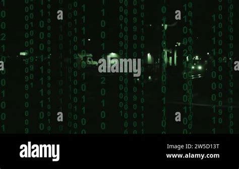 A High Speed Train Approaching With Binary Computer Code Scrolling On