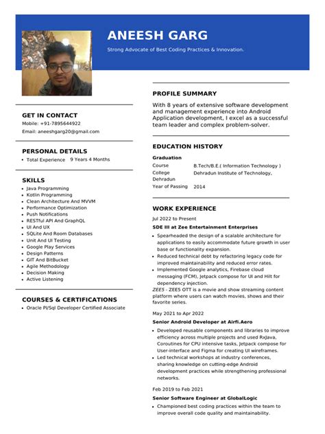Aneesh Garg Profile Summary Pdf Android Operating System