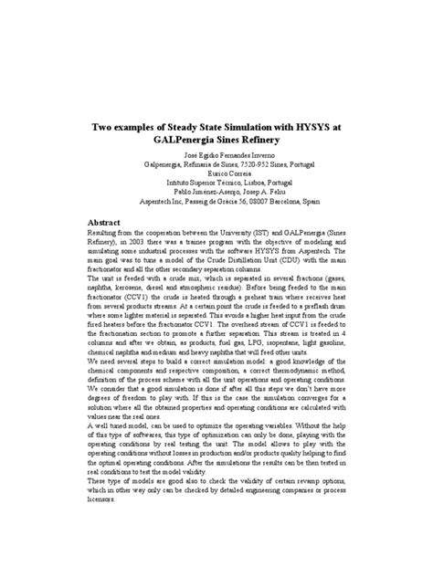 Two Examples Of Steady State Simulation With Hysys Pdf Oil Refinery Mathematical Optimization