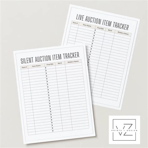 Auction Tracking Sheet Charity Tracker Auction Printable Auction