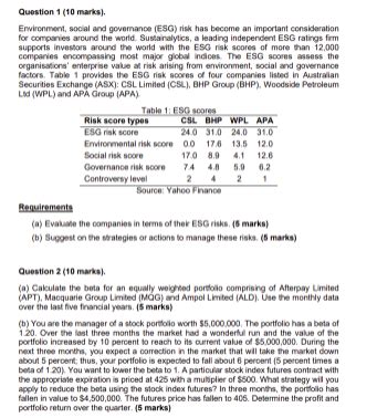 Solved Question 1 10 Marks Environment Social And Governance