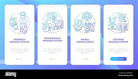 Types Of Payroll Systems Blue Gradient Onboarding Mobile App Screen