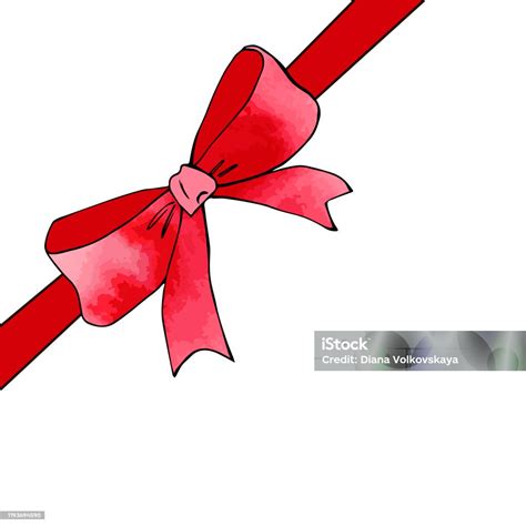 수채화 질감의 축제 빨간 리본 넥타이 활 휴일 디자인입니다 엽서 인사말 카드 로고 0명에 대한 스톡 벡터 아트 및 기타 이미지