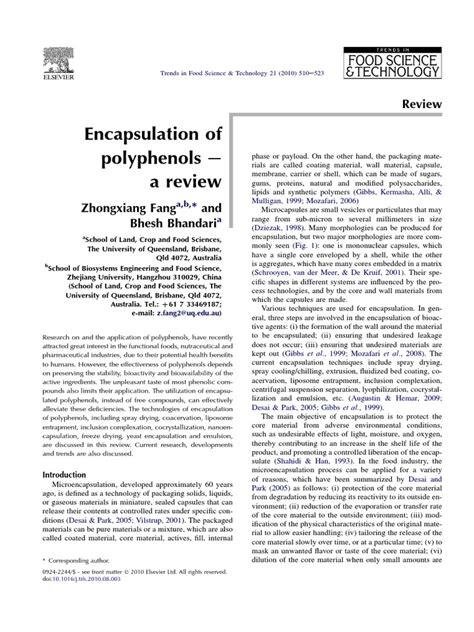 Encapsulation Of Polyphenols A Review Fang 2010 Pdf Liposome