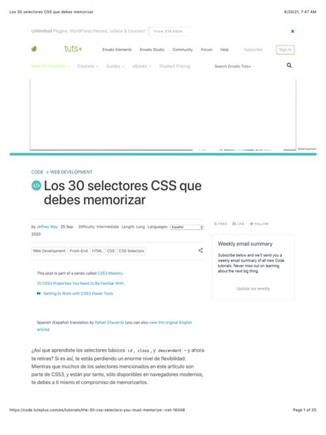 Los 30 Selectores Css Que Debes Memorizar Pdf Hipertexto Informática