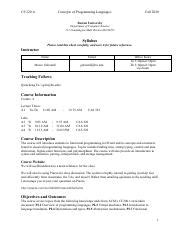 Cs Syllabus Pdf Cs A Concepts Of Programming Languages Fall Boston University
