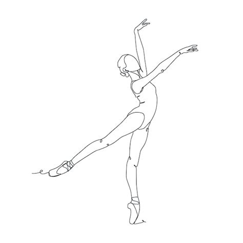 발레 댄서의 연속 선 그림 프리미엄 벡터