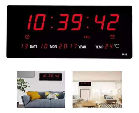 Reloj De Pared Led Rojo Termómetro Y 4 Alarmas 36x15 Cm Meses Sin
