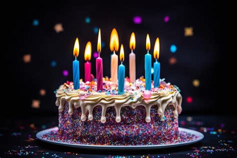 Premium Ai Image Colorful Birthday Cake With Sparkling Candles