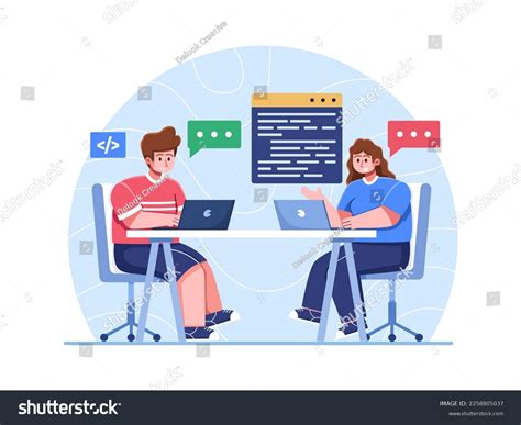 People Working Discussing Programming Code Teamwork Stock Vector Royalty Free 2258805037
