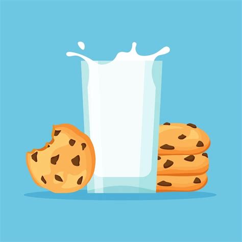 초콜릿과 함께 전통적인 칩 쿠키와 우유의 전체 유리 벡터 일러스트 레이 션입니다 프리미엄 벡터