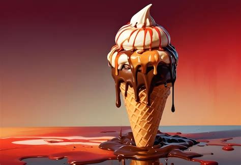 Premium Vector A Dripping Ice Cream Cone With White Vanilla Ice Cream
