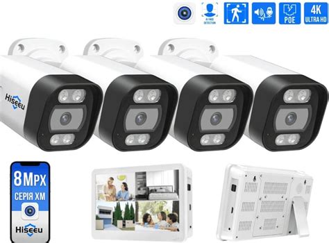 Комплект IP видеонаблюдения Hiseeu 8мп PoE 4 камеры + регистратор с ...