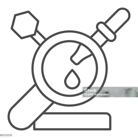 돋보기 얇은 선 아이콘 유전자 연구 개념이 있는 피펫 드롭 벡터 그래픽 흰색 배경에 실험실 테스트 실험 기호 모바일 또는 웹 디자인용 개요 스타일 아이콘 Dna에 대한 스톡