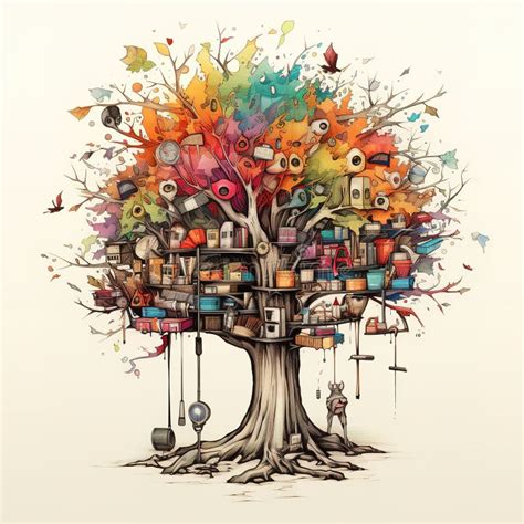 Colorful Tree With The Leaves Made Up Of Artistic Tools Generative Ai Colorful Tree With The Leaves Made Up Of Artistic Tools Generative Ai