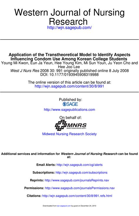 Pdf Application Of The Transtheoretical Model To Identify Aspects Influencing Condom Use Among