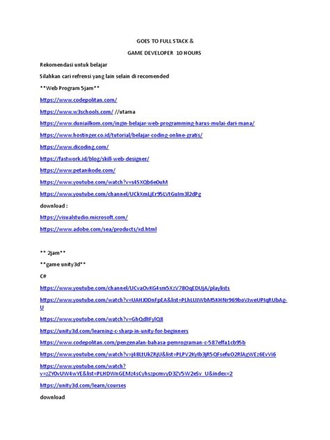 Goes To Full Stack And Game Developer 10 Hours Rekomendasi Untuk Belajar