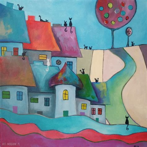 bajkowe miasteczko obraz akrylowy formatu 40 40 cm ღ art Madam pl