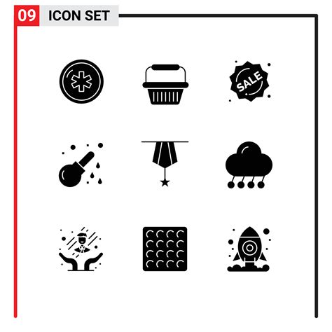 Editable Vector Línea Paquete De 9 9 Sencillo Sólido Glifos De Médico Cuidado De La Salud