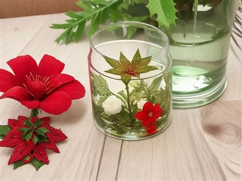 Christmas Special Vine Glass And Flower On Wooden Table Premium Ai