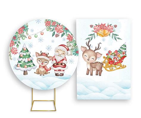 Painel Redondo Painel Vertical Papai Noel Cute Aquarela Via Cores Paineis De Festa