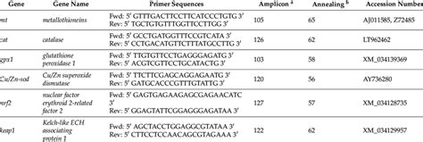 Primer Sequences Amplicon Sizes Annealing Temperatures And Accession