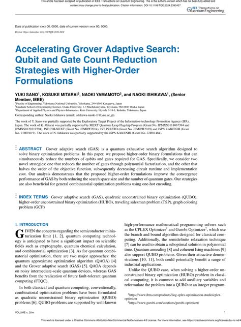 Pdf Accelerating Grover Adaptive Search Qubit And Gate Count