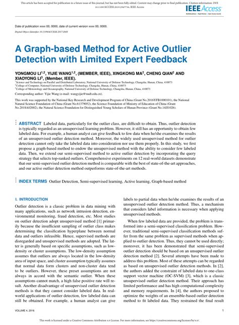 Pdf A Graph Based Method For Active Outlier Detection With Limited Expert Feedback