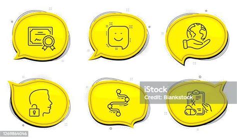 미소 처방약 및 잠금 해제 시스템 아이콘 세트 타임라인 기호입니다 긍정적인 피드백 알 약 액세스 부여 벡터 건강관리와 의술에 대한 스톡 벡터 아트 및 기타 이미지 Istock