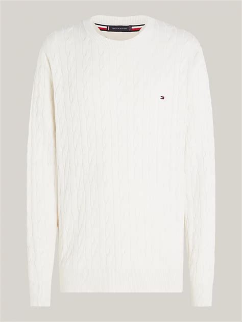 Kabelgebreide Trui Met Ronde Hals Wit Tommy Hilfiger