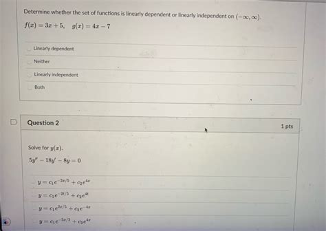 solved determine whether the set of functions is linearly