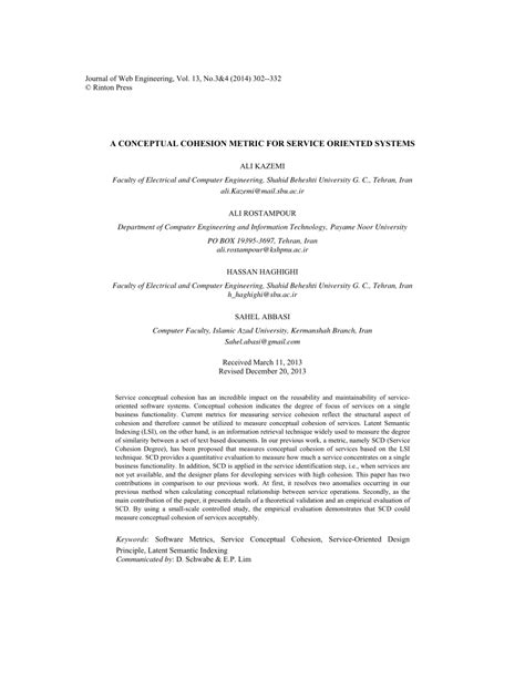 Pdf A Conceptual Cohesion Metric For Service Oriented Systems