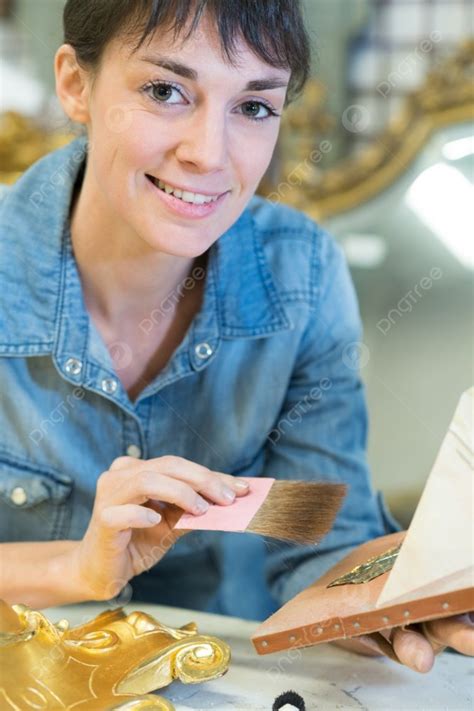 Woman Restoring Window Frame In Atelier Photo Background And Picture