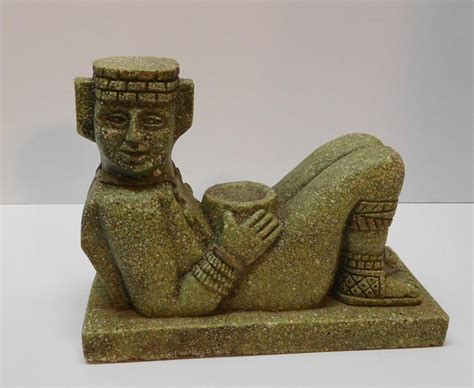 Mayan Figure Statue Reclining Chac Mool Bowl On Stomach Green Crushed