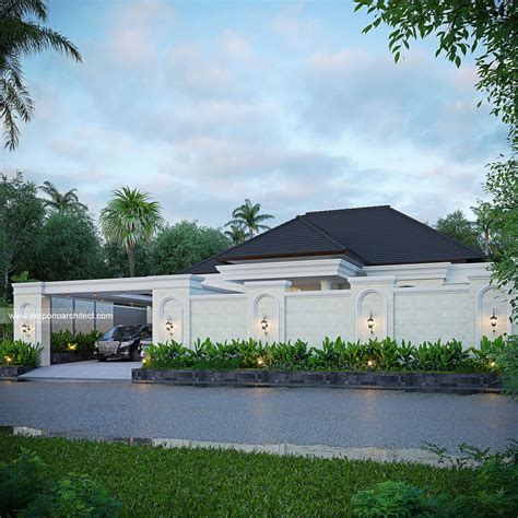 Desain Tampak Depan Dengan Pagar Rumah Mediteran Klasik 1 Lantai Ibu