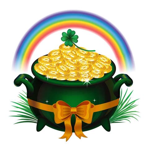 Pot Of Gold Magical Treasure St Patrick S Day Symbol Vector