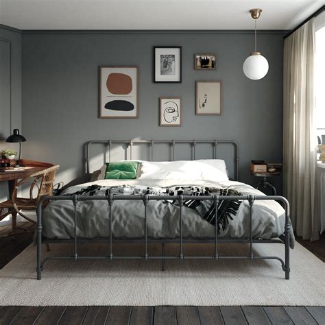 Mainstays Farmhouse Metal Bed King Gray