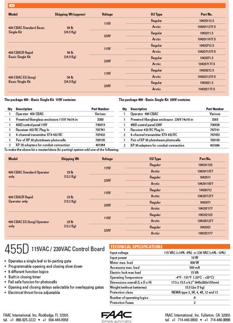 Faac 400 Hydraulic Linear Arm Swing Operator 230v Cbacr