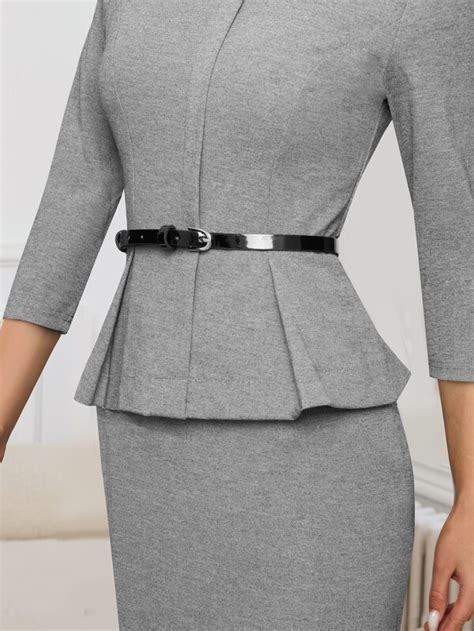 Peplum Split Back Belted Work Formal Dress Shein Usa