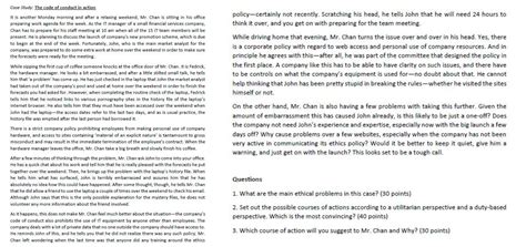 Solved Case Study The Code Of Conduct In Action It Is Chegg