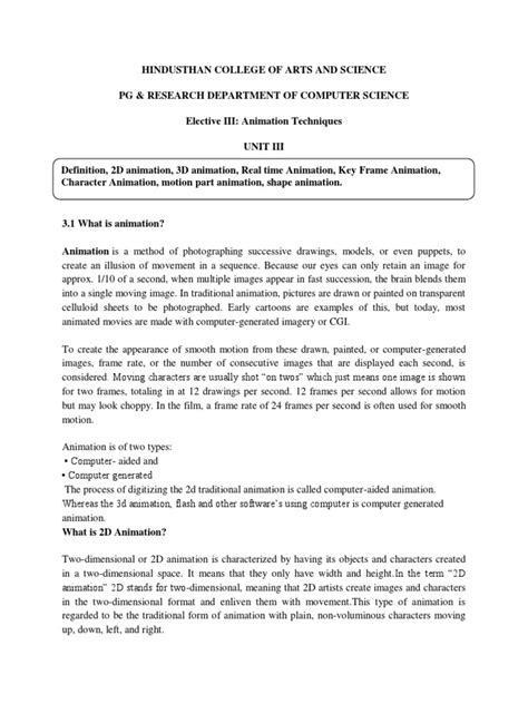 Animation Techniques Unit Iii Material 20ceu28a Pdf