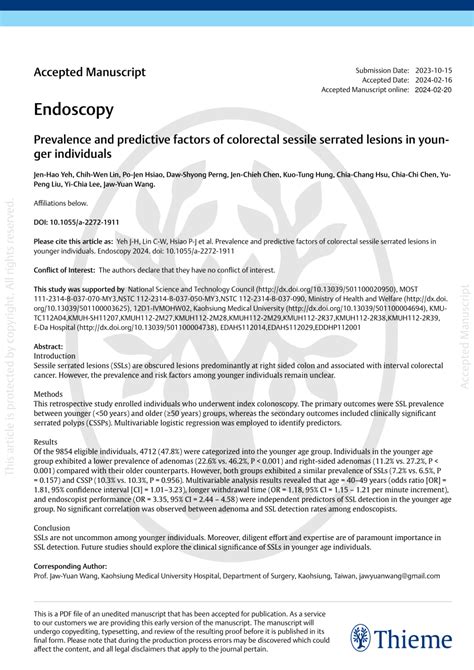 Pdf Prevalence And Predictive Factors Of Colorectal Sessile Serrated