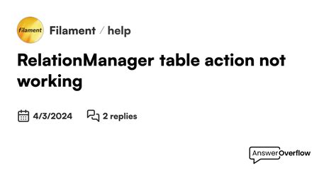 Relationmanager Table Action Not Working Filament