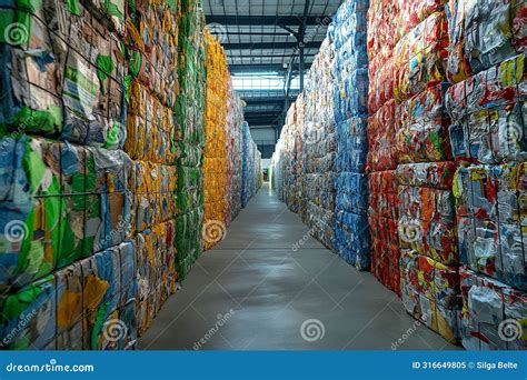 A Narrow Aisle Runs Between Immense Walls Of Densely Packed Recycled Materials Illustrating The