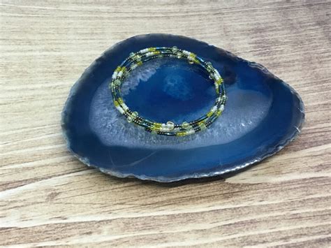 Handmade Seed Bead Memory Wire Bracelet Yellow Green And Brown Etsy