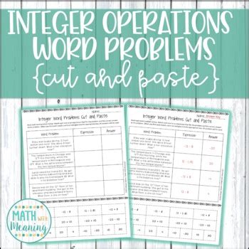 Adding And Subtracting Integers Word Problems Cut And Paste Activity